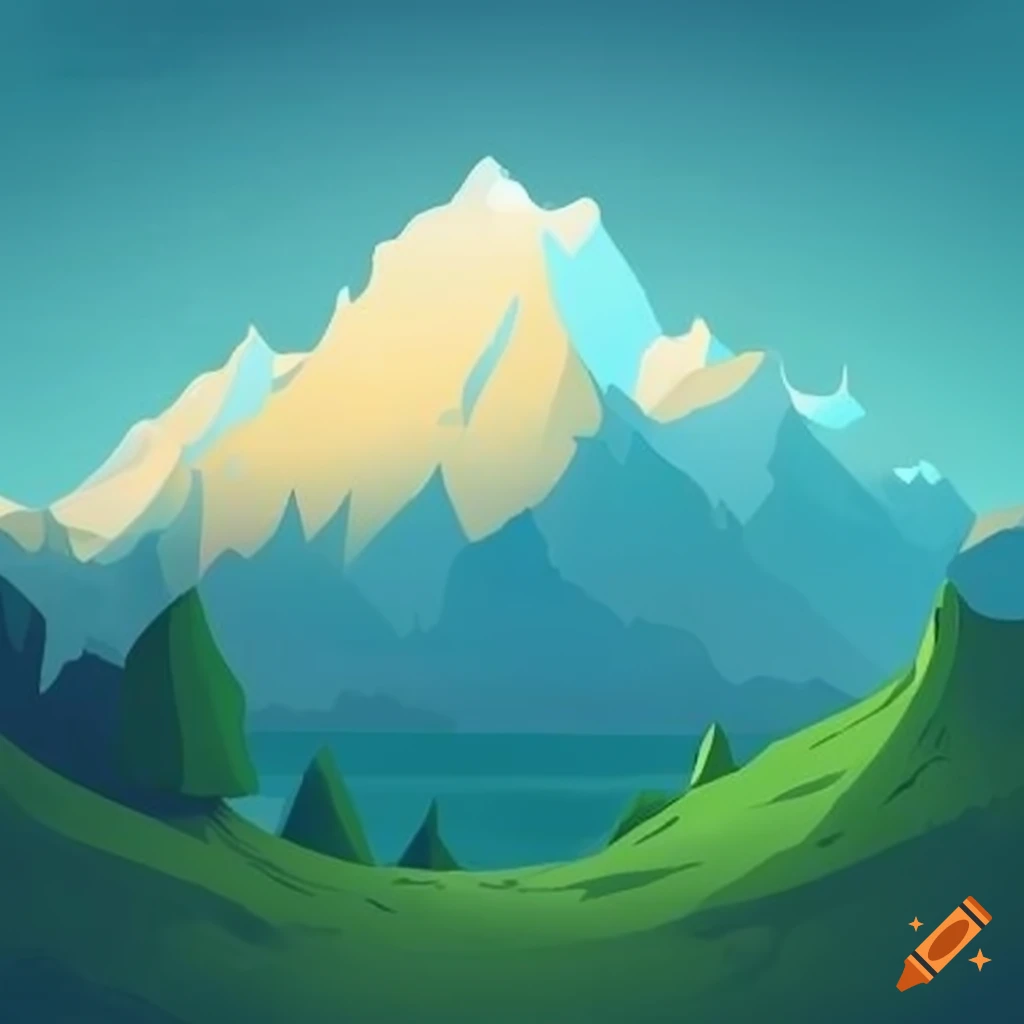 Cartoon-style mountain landscape in digital art on Craiyon