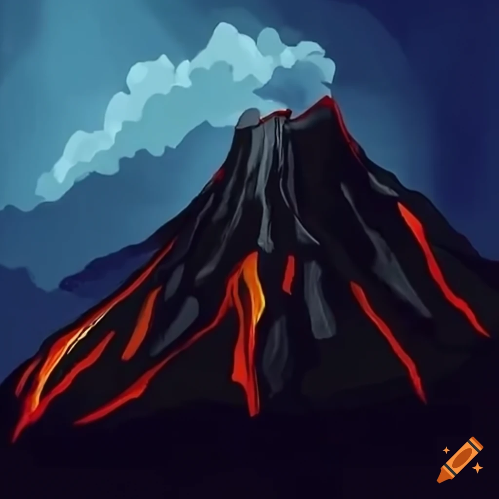 Volcano eruption with flowing lava on Craiyon