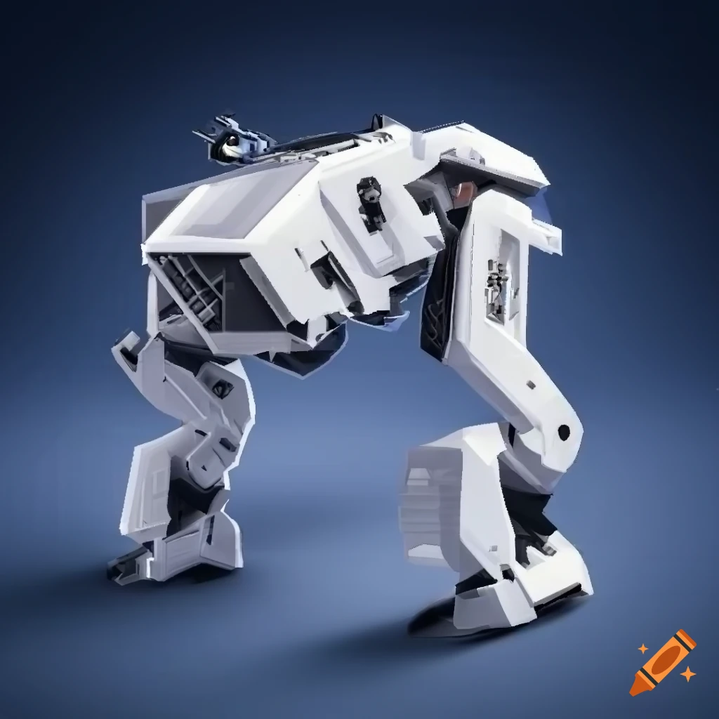 Isometric white mechanoid transport unit with treads on Craiyon