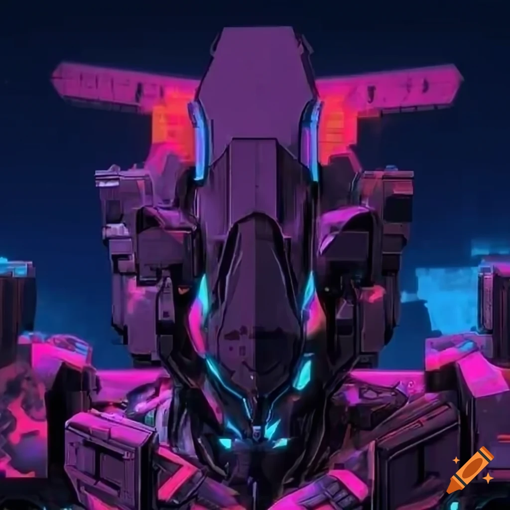 Armored core in a synthwave style on Craiyon
