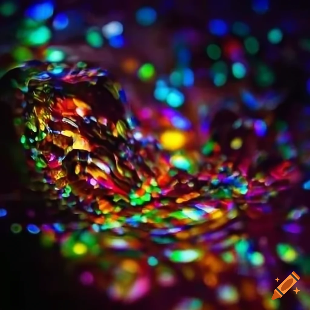 Stack of floating gems with vibrant colors in swirling mist on Craiyon