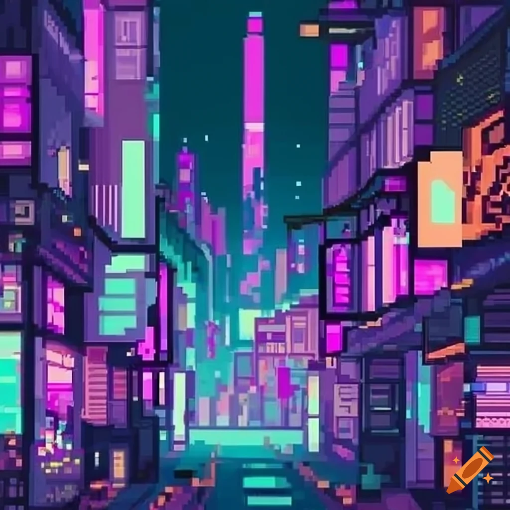 Cyberpunk city pixel art style on Craiyon
