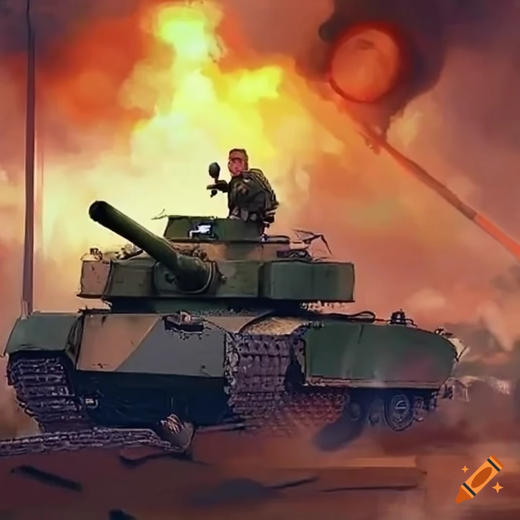 Picturesque tank battle scene on Craiyon
