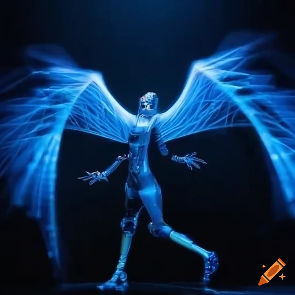 Techno magic robotic biomechanical dancer in an ecstatic performance on ...