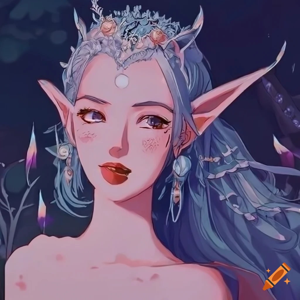 Retro anime aesthetic elf empress on Craiyon