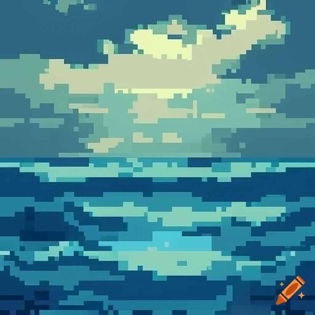 Pixel art of the sky and ocean on Craiyon
