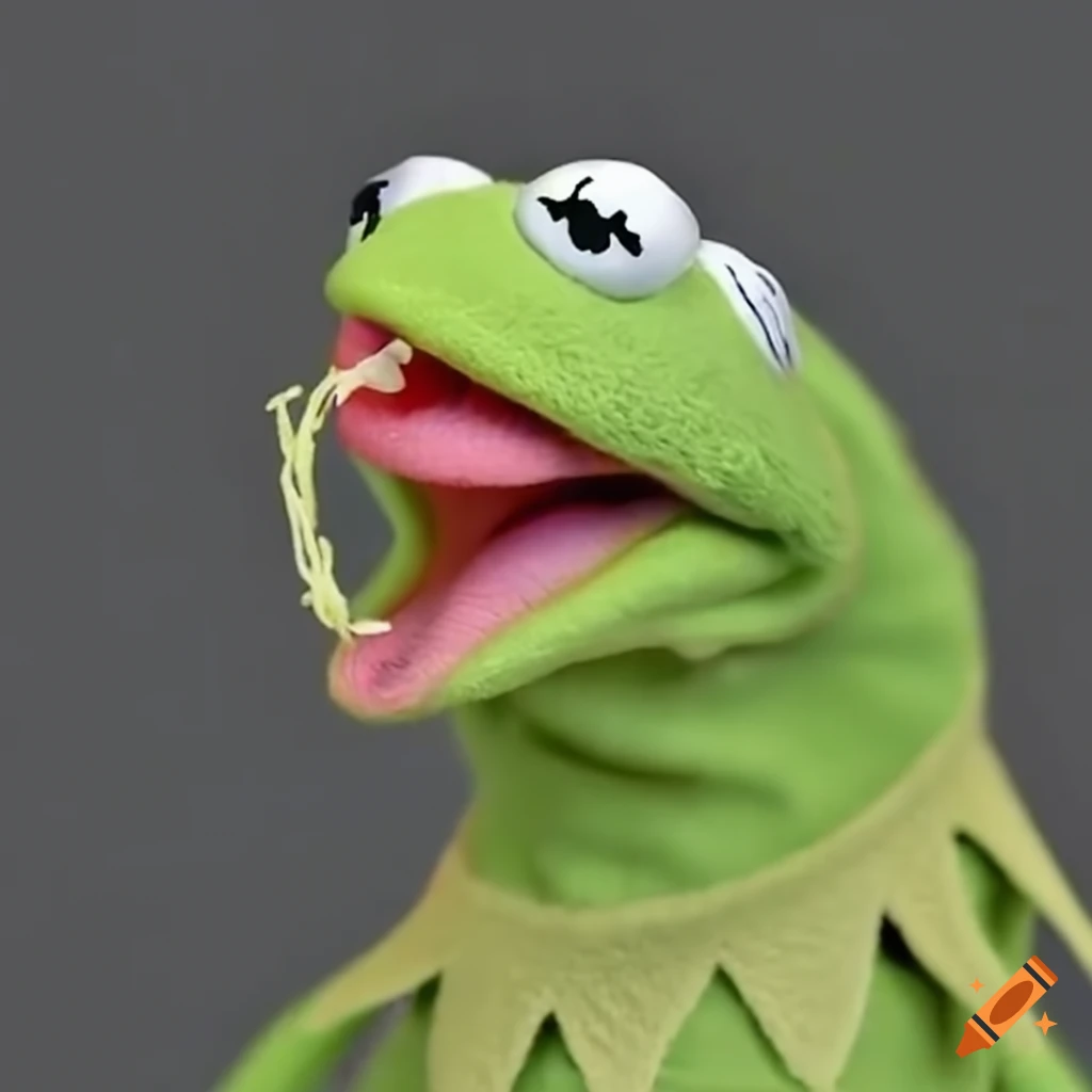 Kermit eating spaghetti noodles on Craiyon