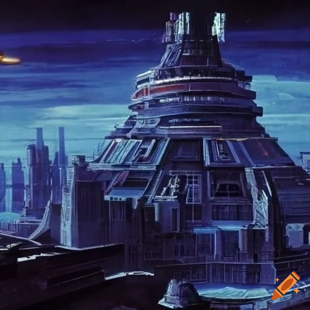 70s sci-fi citadel megastructure art on Craiyon