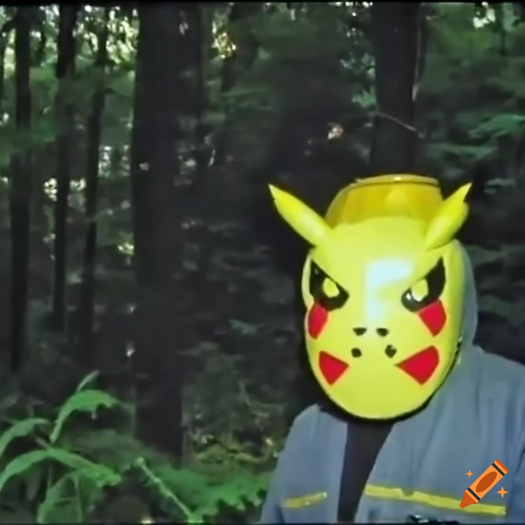 Man in Pikachu mask in a mysterious forest at night on Craiyon