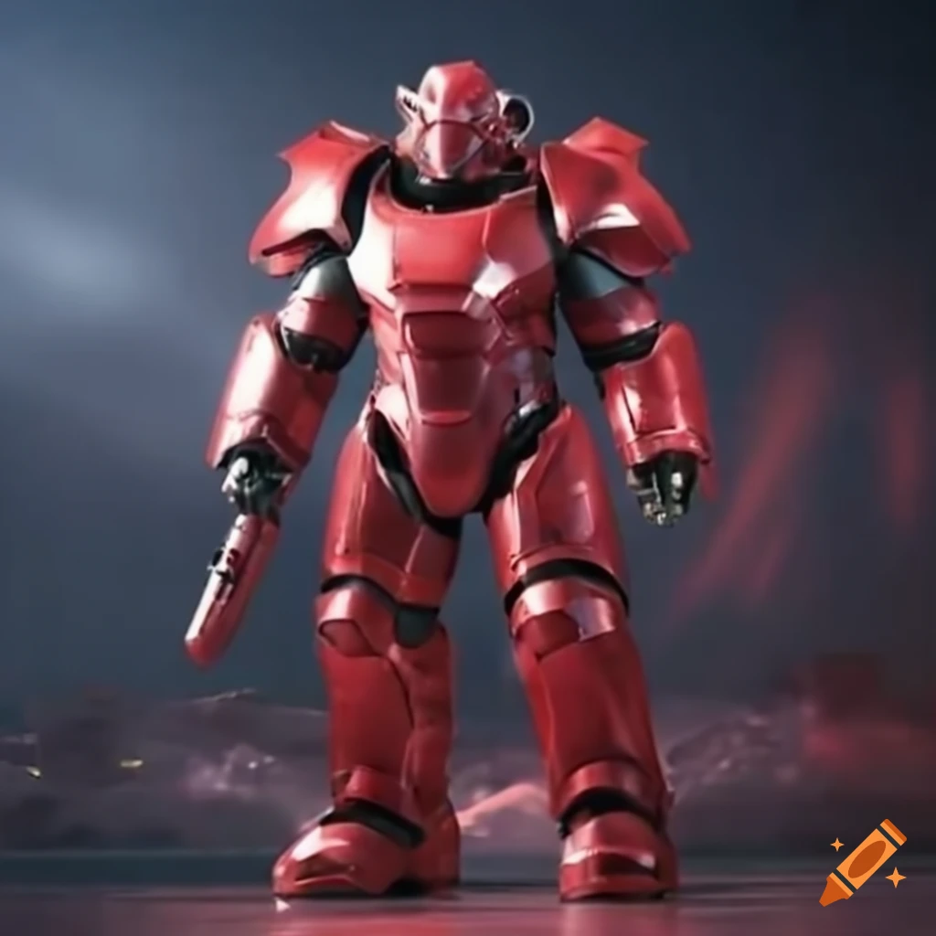 Red crystal power armor with jet pack turbines on Craiyon