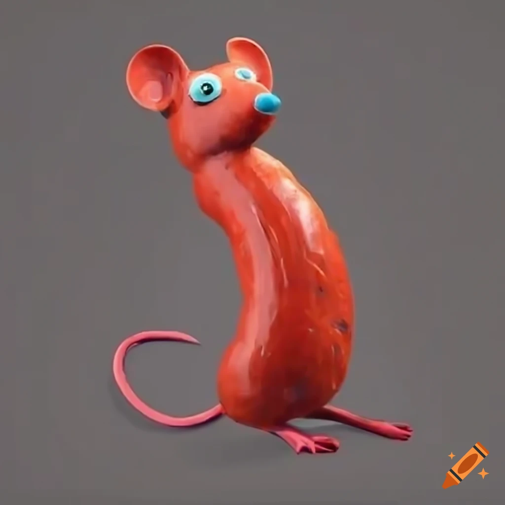 Storybook sausage-shaped red mouse made of smooth sausages in oil painting style on Craiyon
