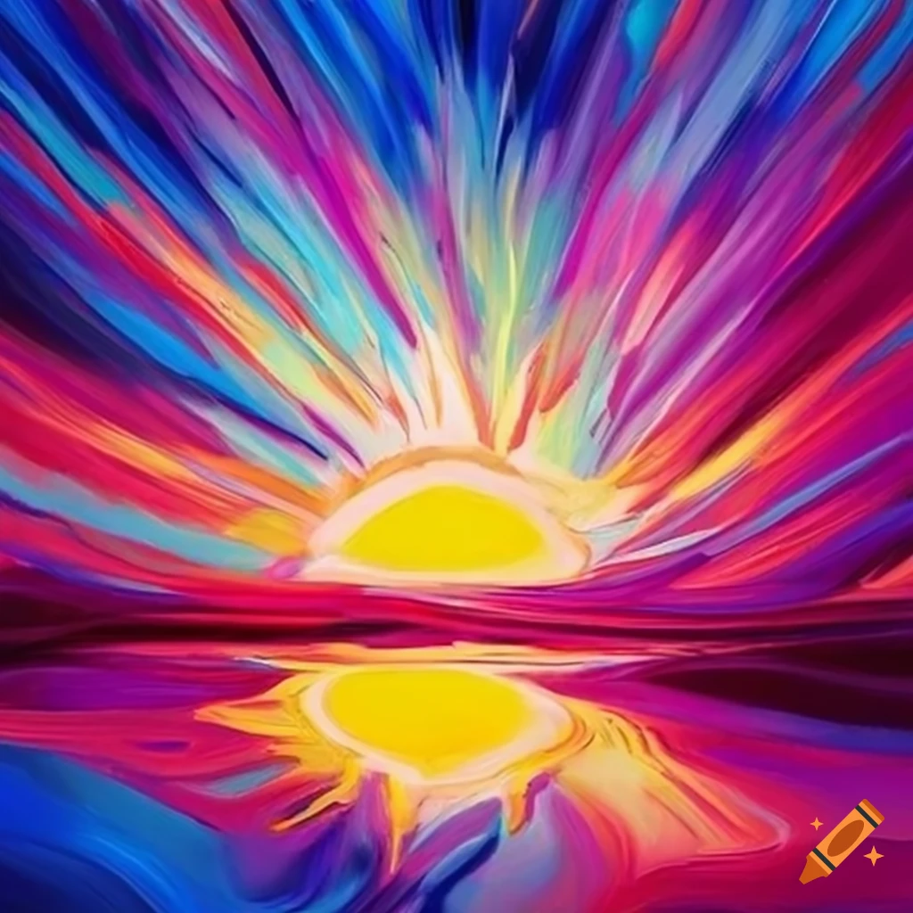 Bright colored abstract landscape art with sun representing hope on Craiyon