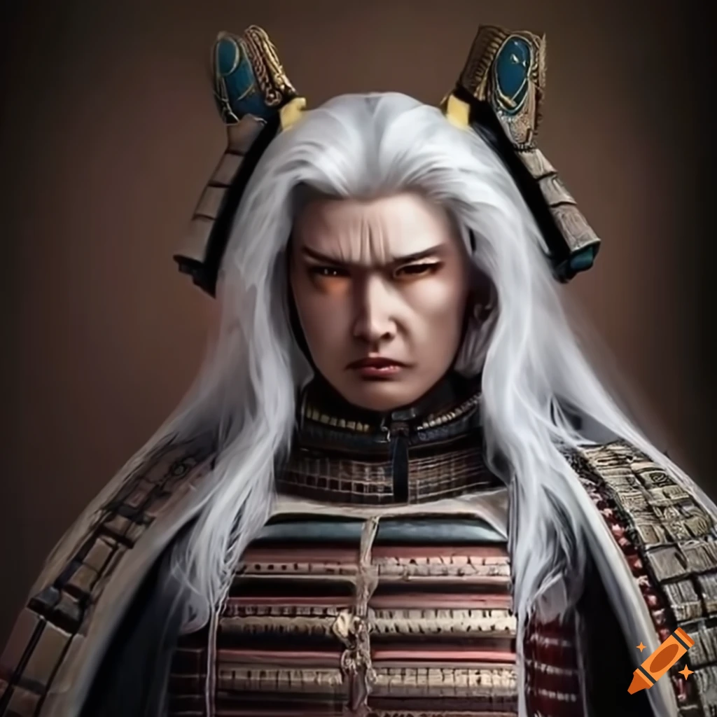 Samurai warrior with white hair in a japanese garden on Craiyon