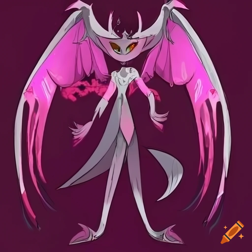 Demon character with pink color palette on white background on Craiyon
