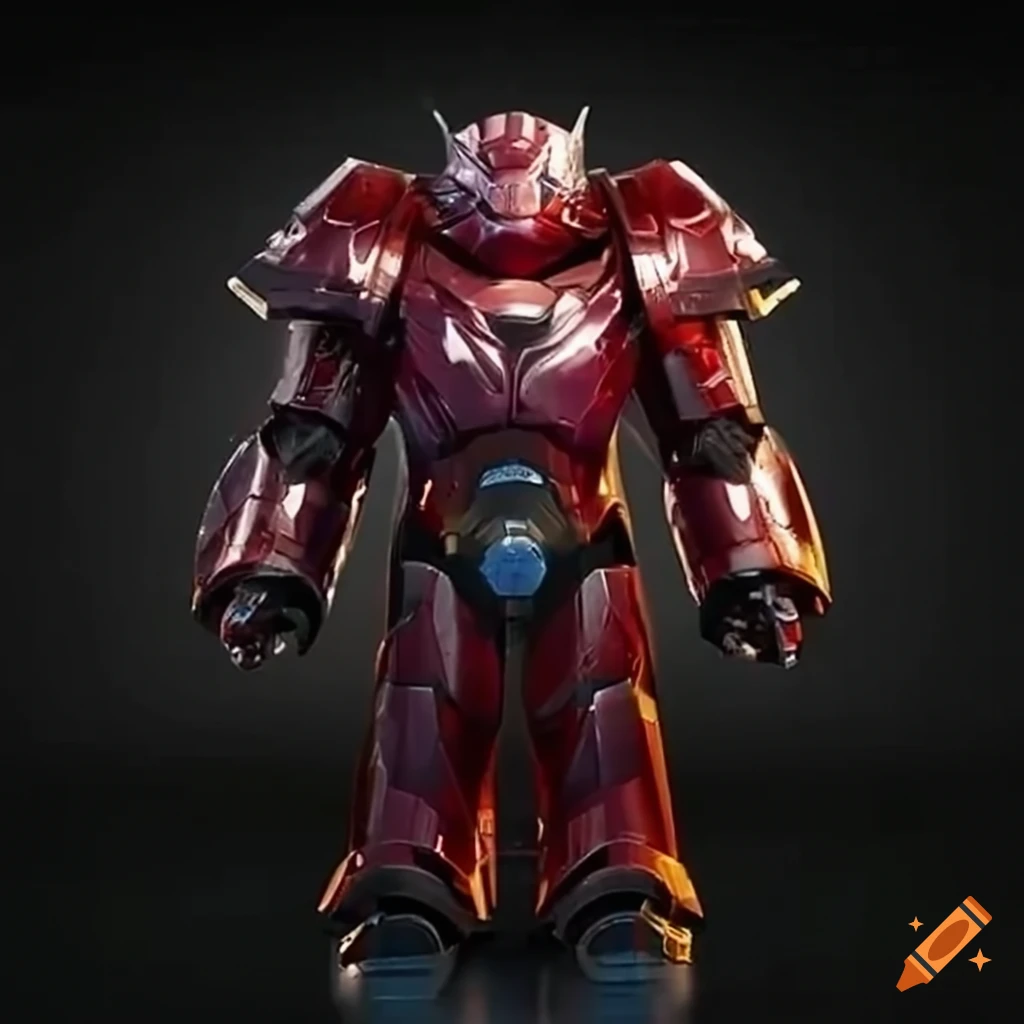 Full body power armor made of red crystals with jet pack turbines on ...