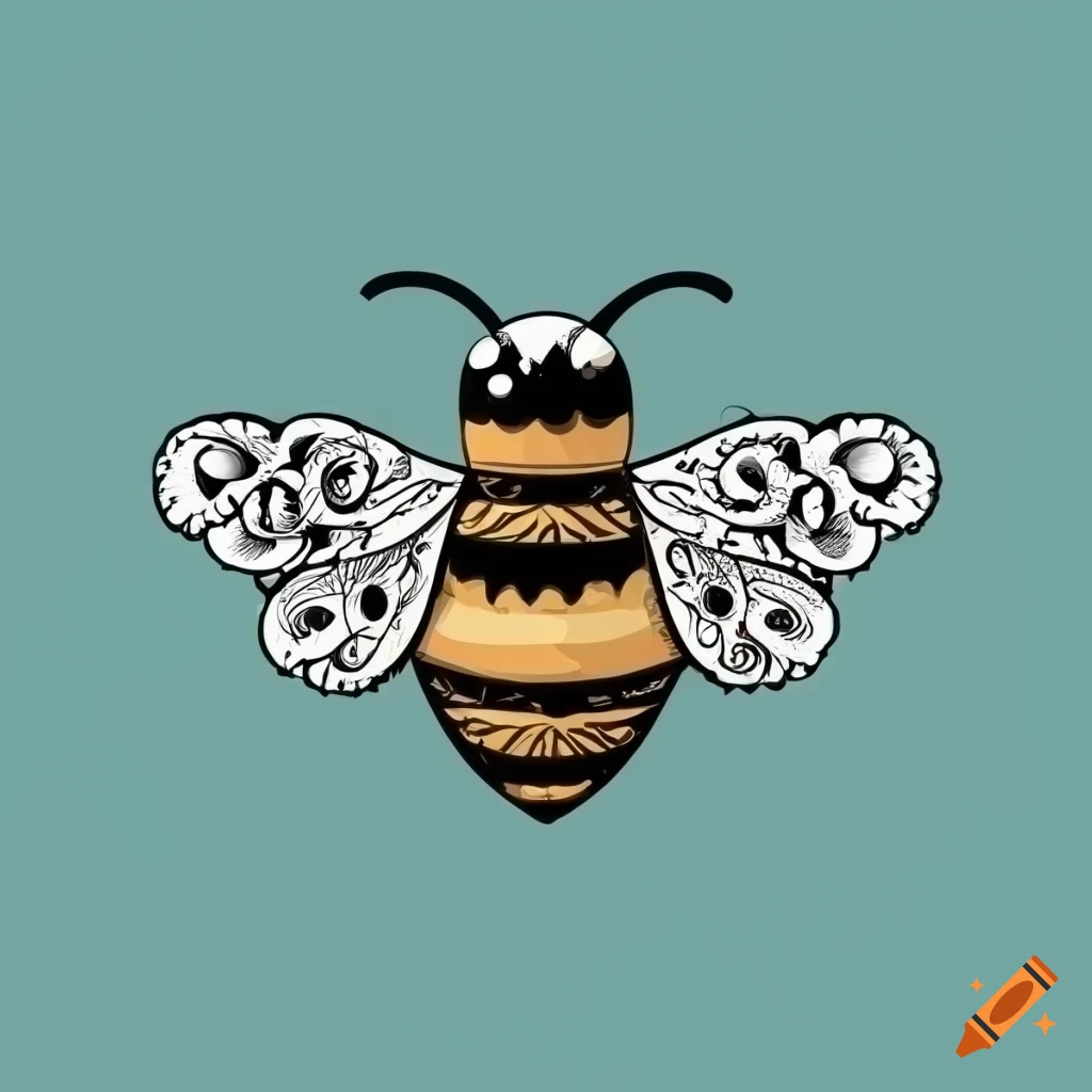 Cute bee vector with henna style in black and white on Craiyon