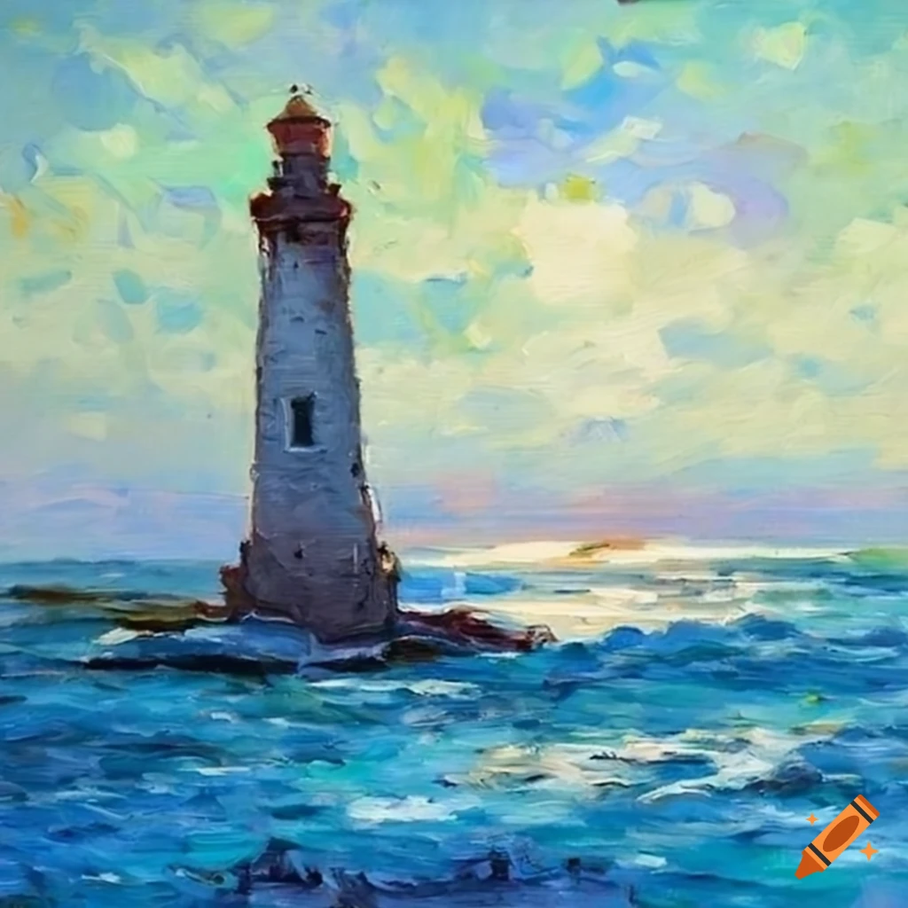 Impressionist painting of a lighthouse calming the sea on Craiyon