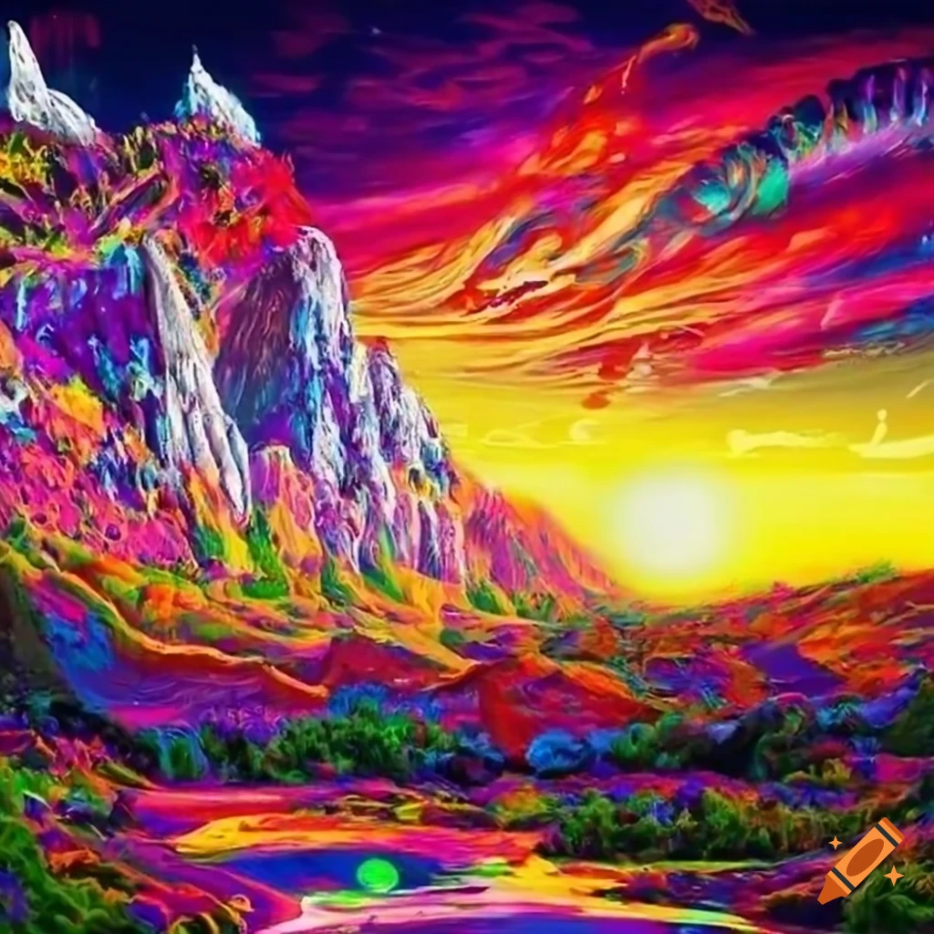 Colorful fantasy psychedelic landscape on Craiyon