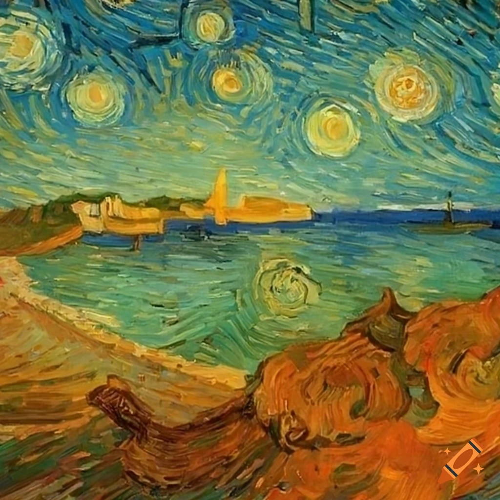 Greek island beach by vincent van gogh on Craiyon