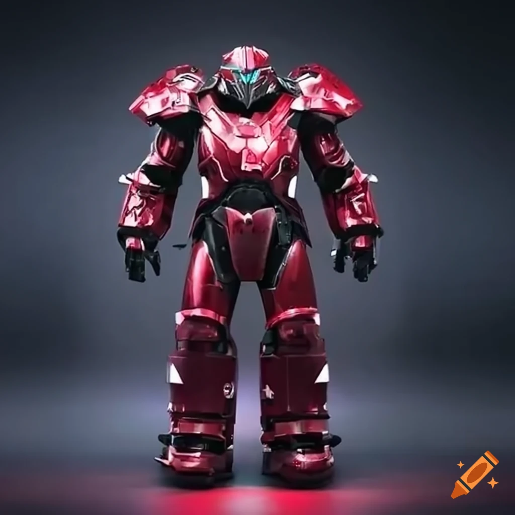 Power armor made of red crystals with jet pack turbines on Craiyon