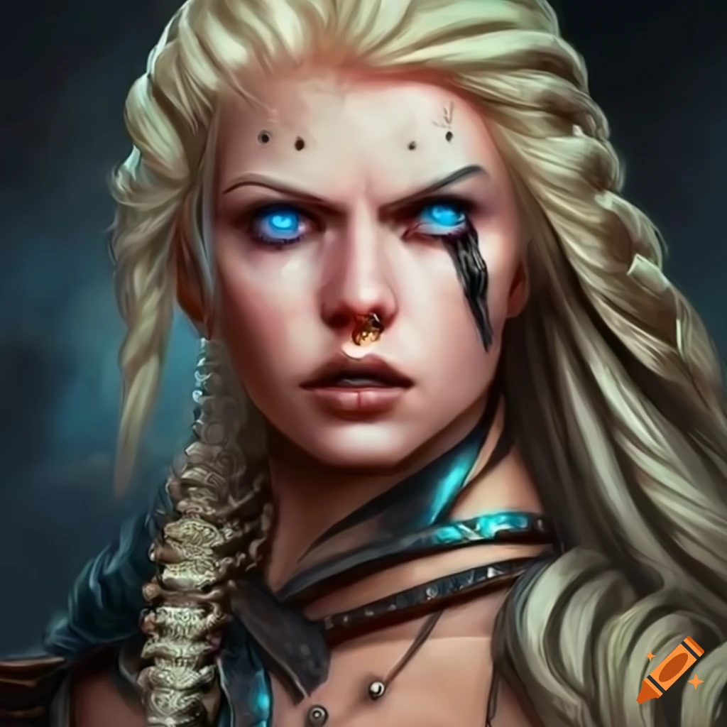 Epic warrior woman with blonde hair in battle setting on Craiyon