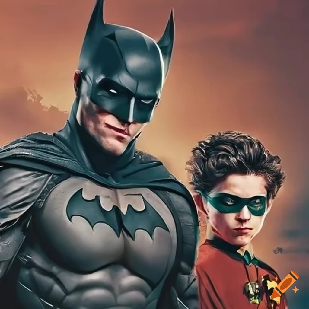 Robert Pattinson as Batman and Timothee Chalamet as Robin on Craiyon