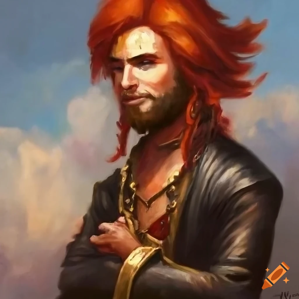 Devious male pirate with bushy copper hair in a Java oil painting on ...