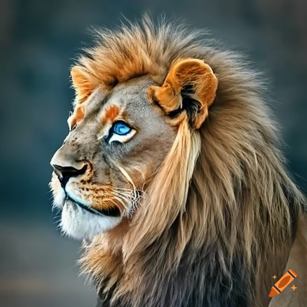 Lion with blue eyes in side profile on Craiyon