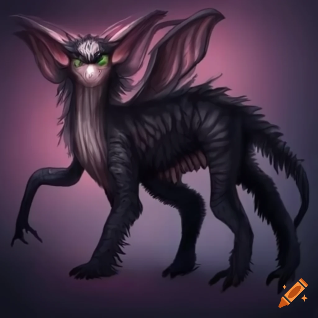 Black fuzzy mythical creature with 8 legs and 4 long ears on Craiyon