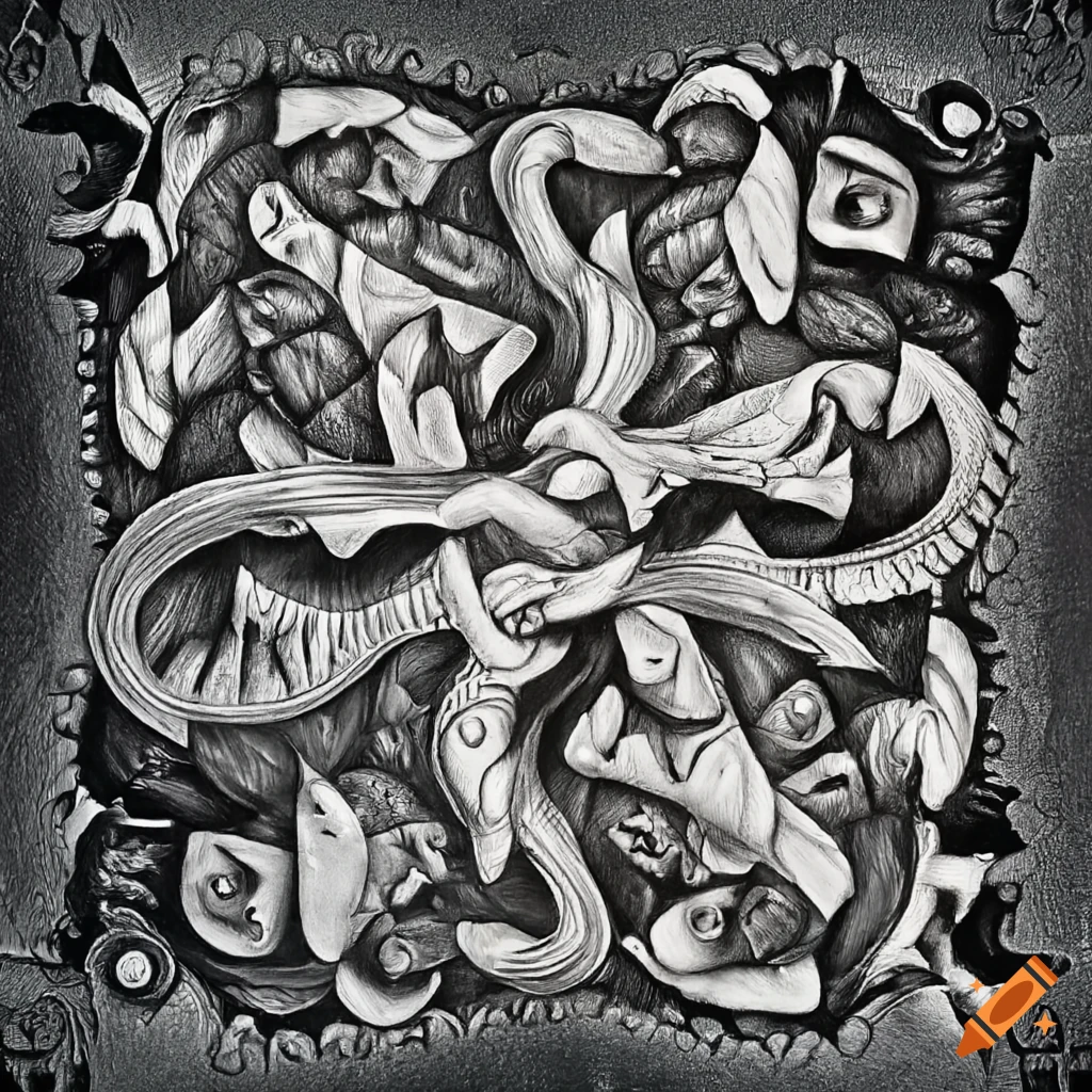 Hands drawing themselves in the style of m.c. escher on Craiyon