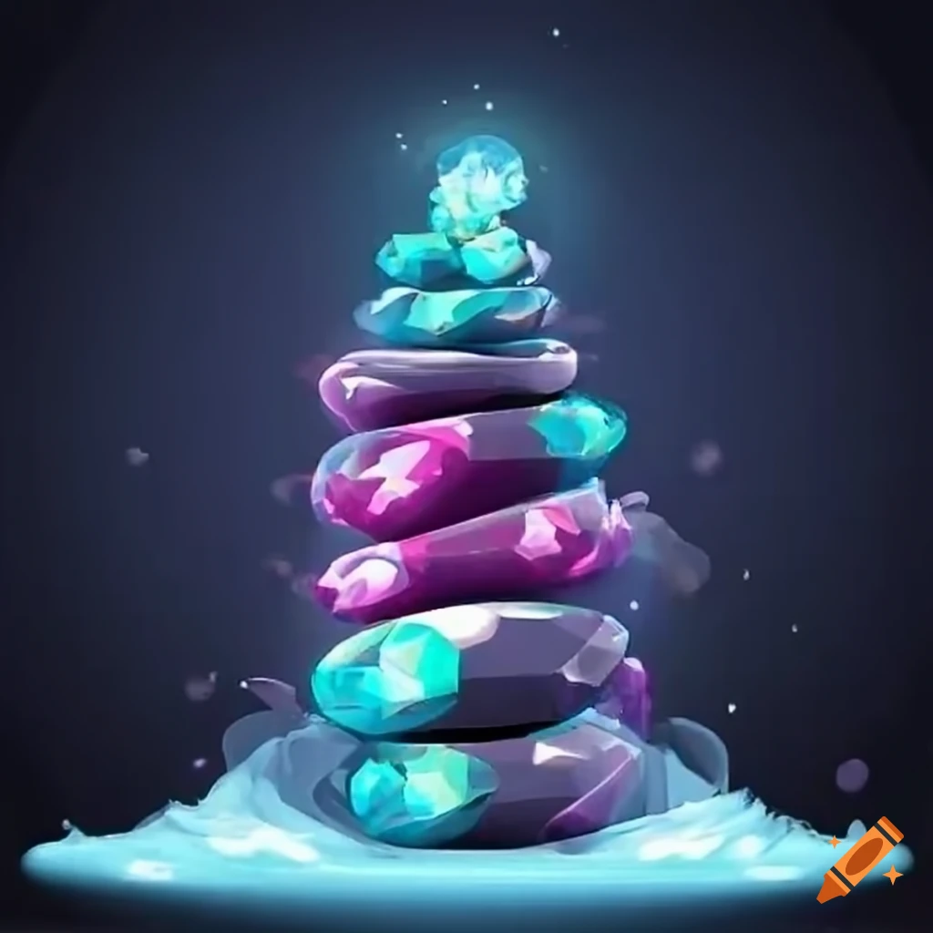 Stack of glowing gems on mist with vibrant colors on Craiyon