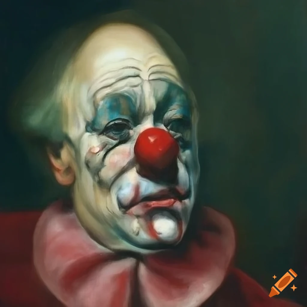 Melancholic portrait of a crying clown by Francis Bacon on Craiyon