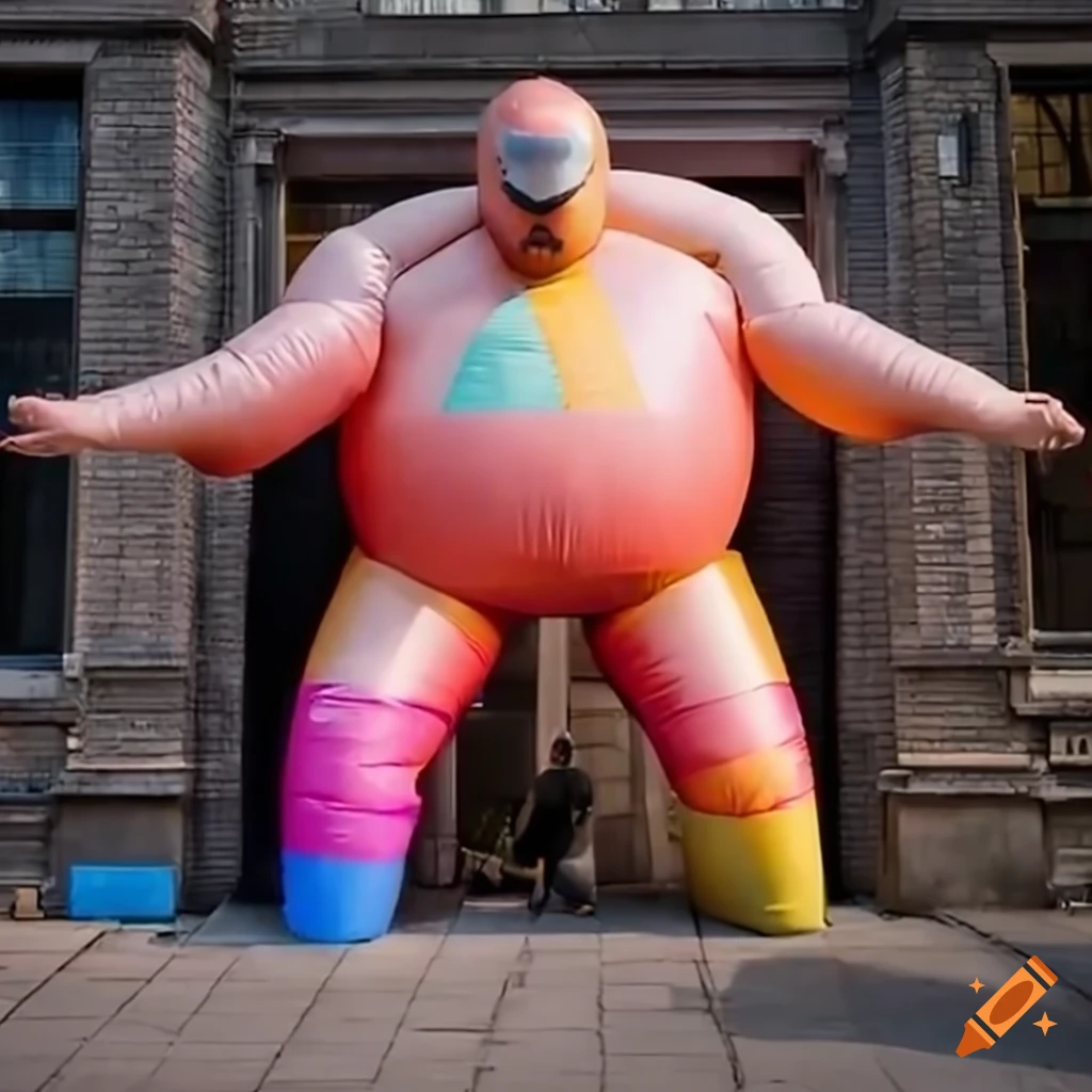 Giant inflatable wrestler blocking the street on Craiyon