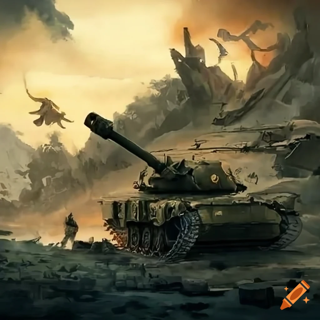 Picturesque battle between tanks on Craiyon