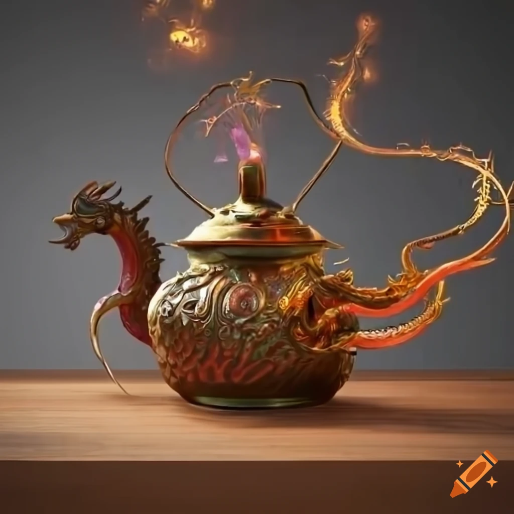 Chinese art deco tea pot with sparking electricity wires, in a cozy ...