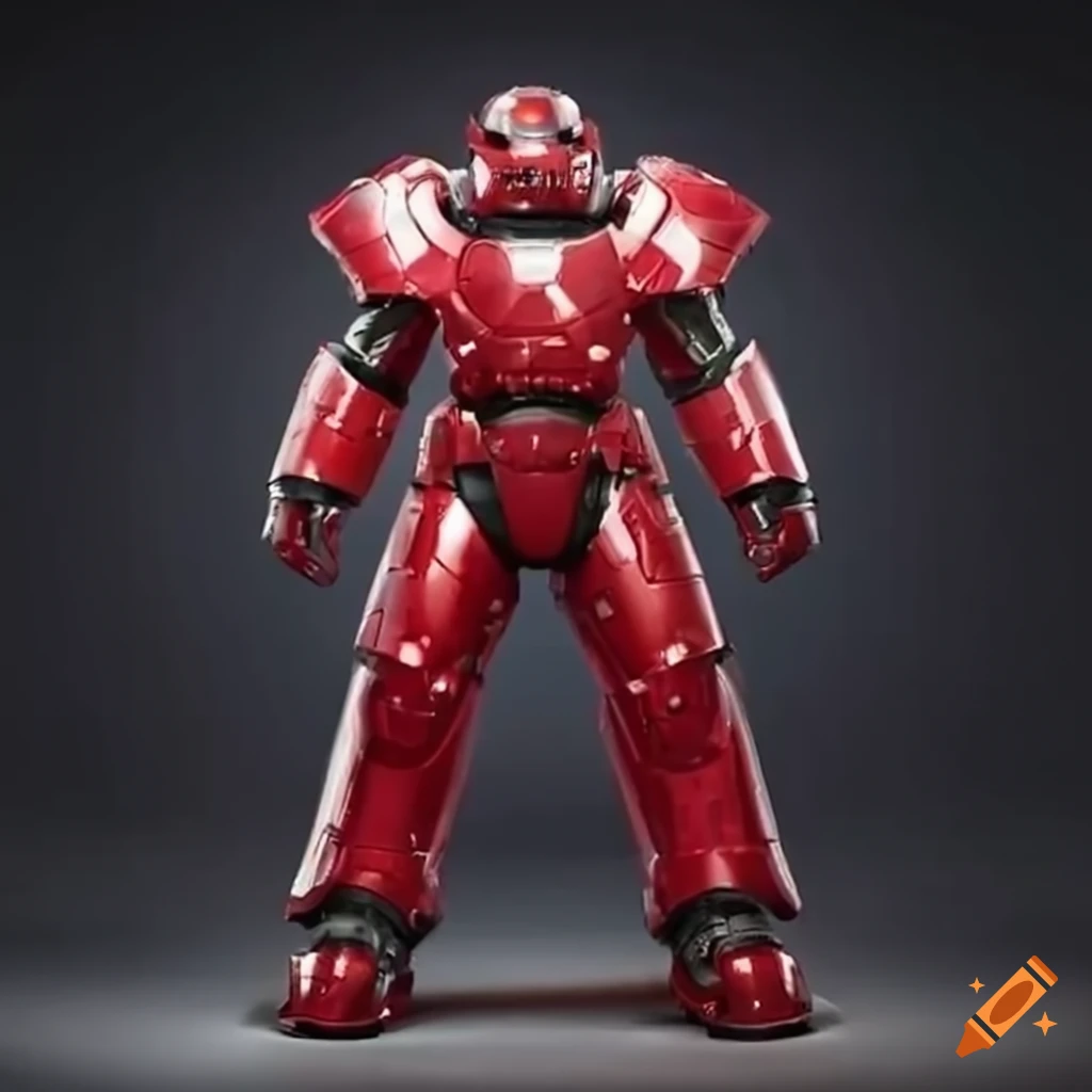 Full body power armor made of red crystals with jet pack turbines on ...