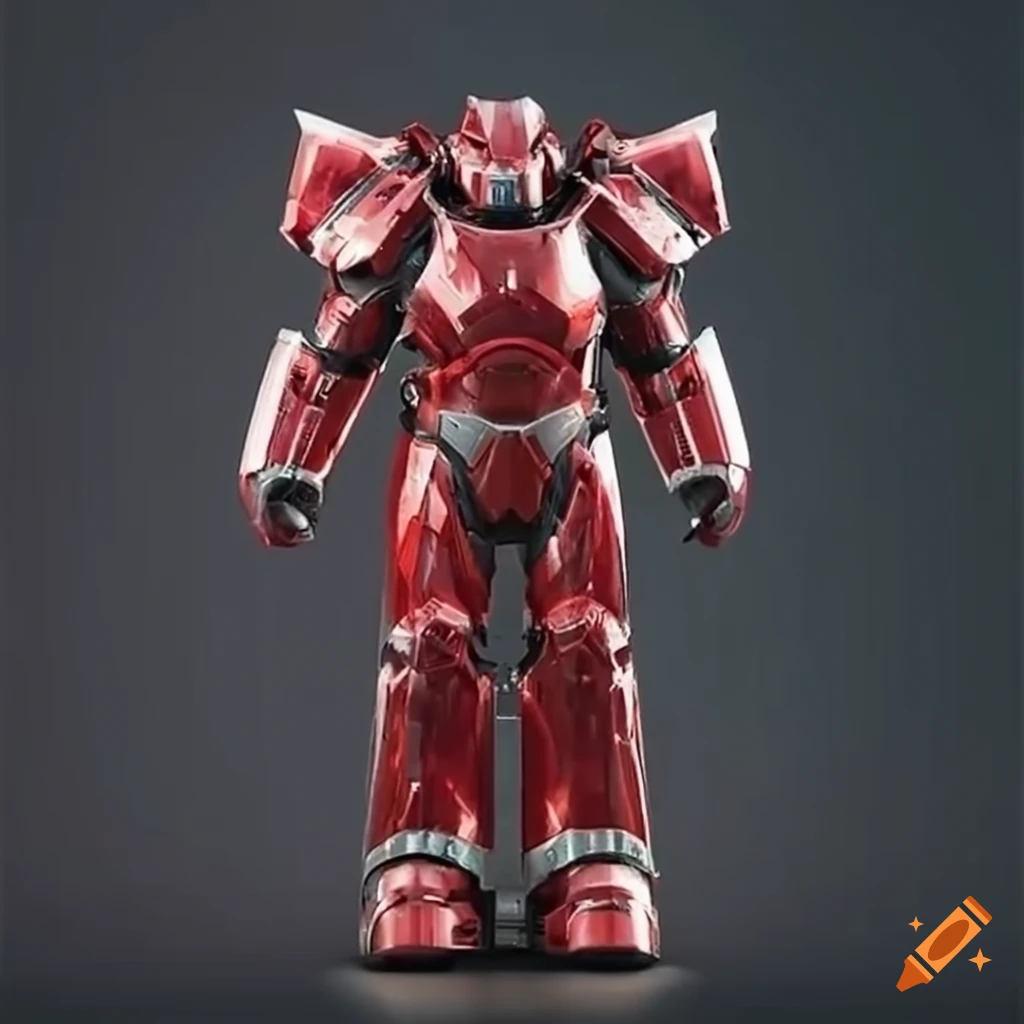 Full body power armor made of red crystals with jet pack turbines on ...