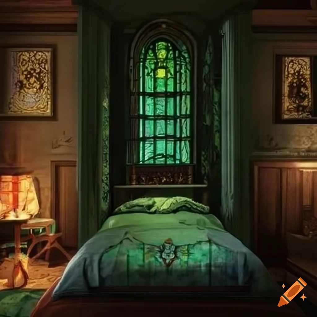 Anime-inspired bedroom with a resident evil mansion theme and green ...