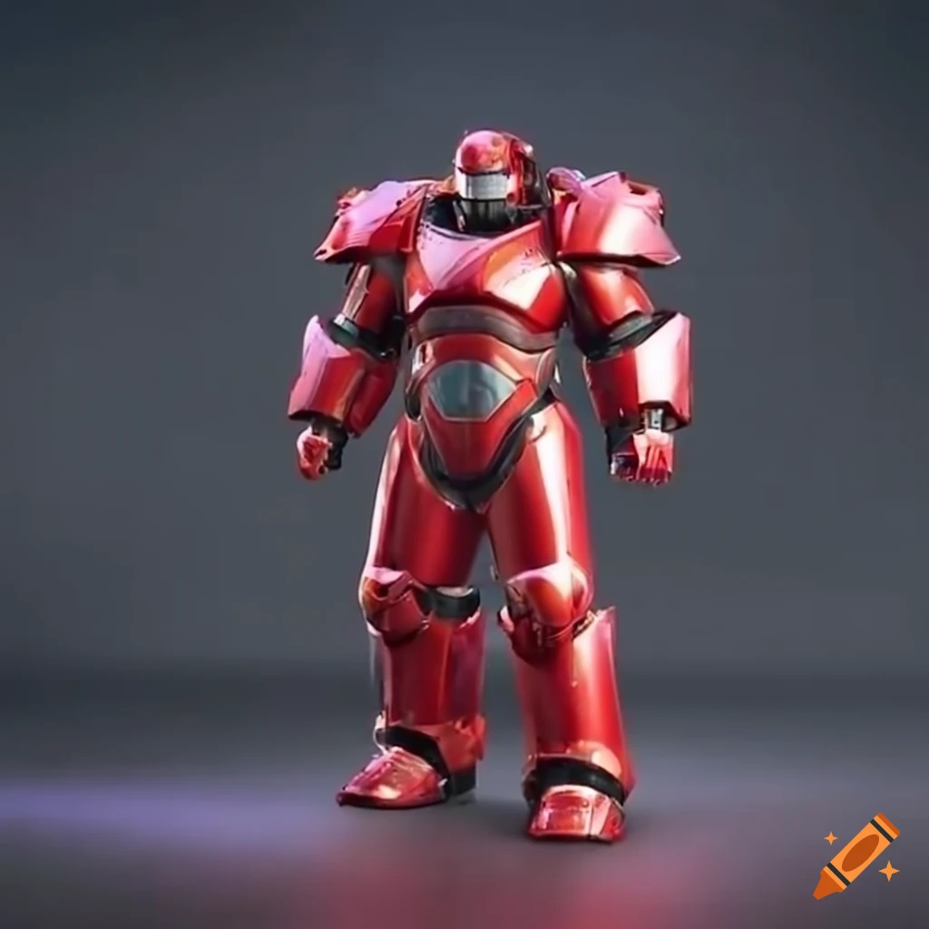 Power armor made of red crystals with jet pack turbines on Craiyon