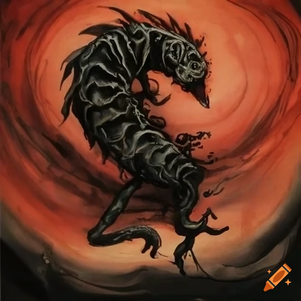 Chinese ink painting with a deadly rollick theme on Craiyon