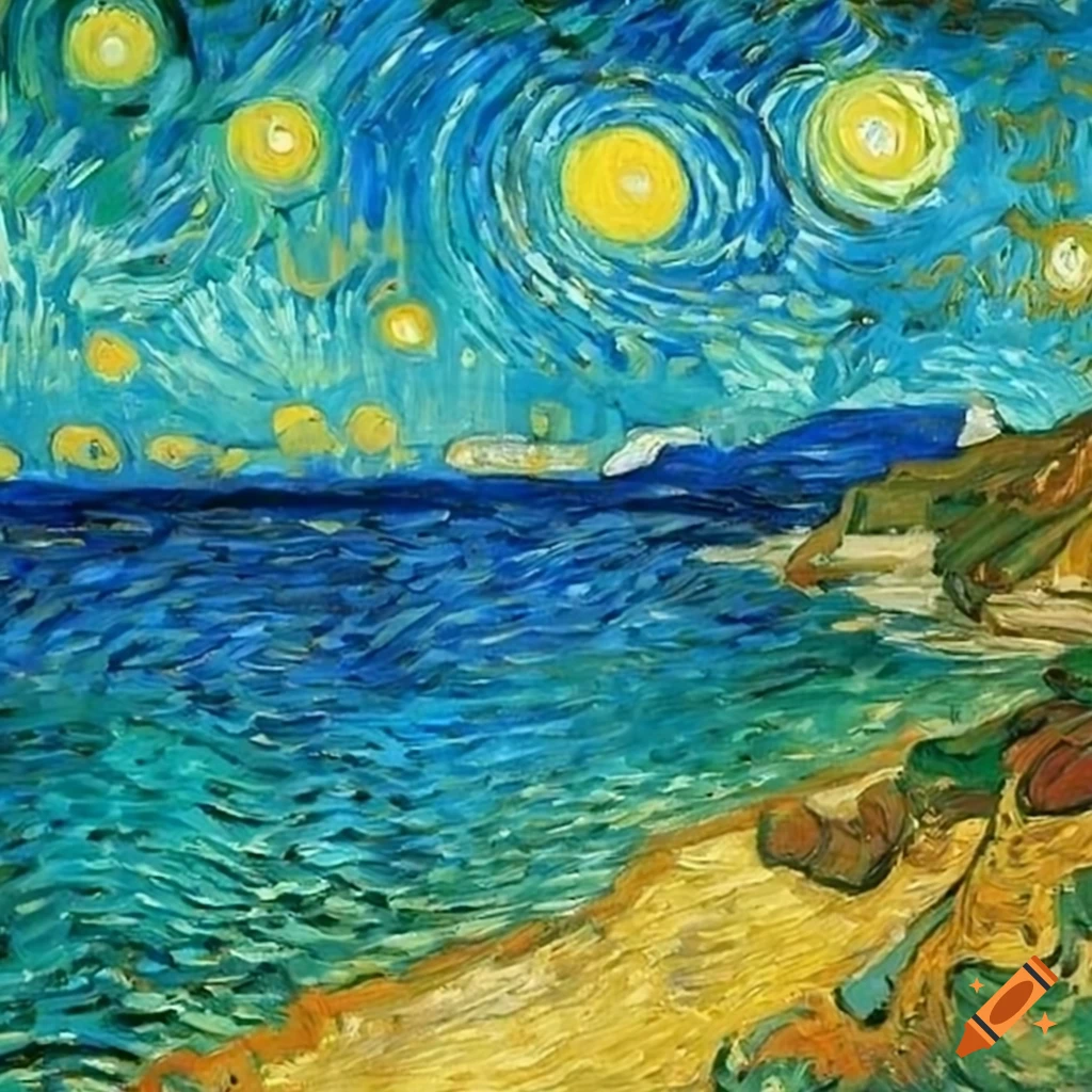 Greek island beach by vincent van gogh on Craiyon