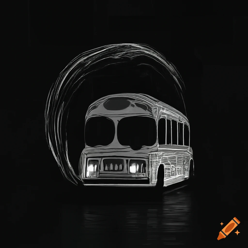 Abstract cute and dark bus metaphysics on monochrome colors on Craiyon
