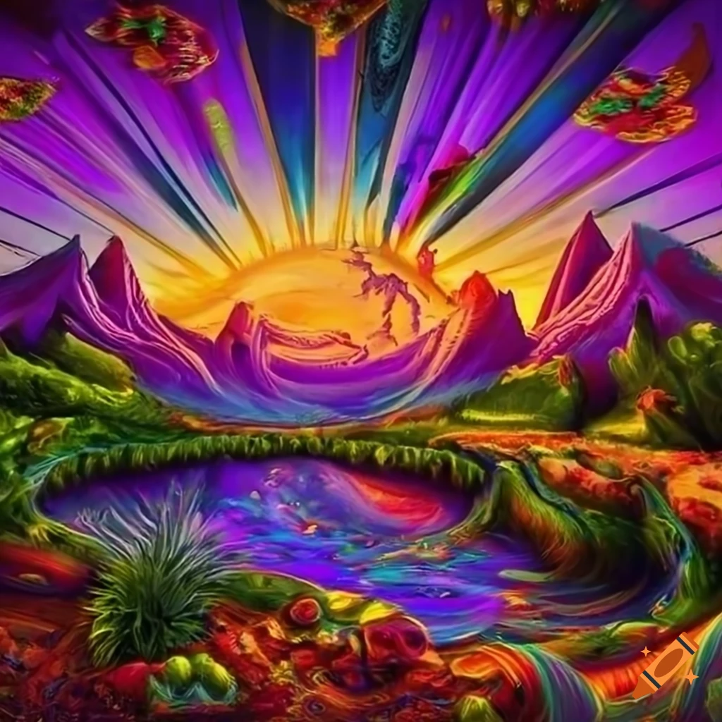 Colorful fantasy psychedelic landscape on Craiyon