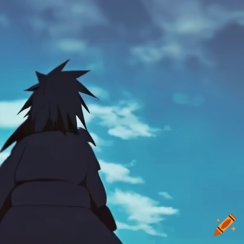 Uchiha Madara admiring the blue sky from a high vantage point on Craiyon