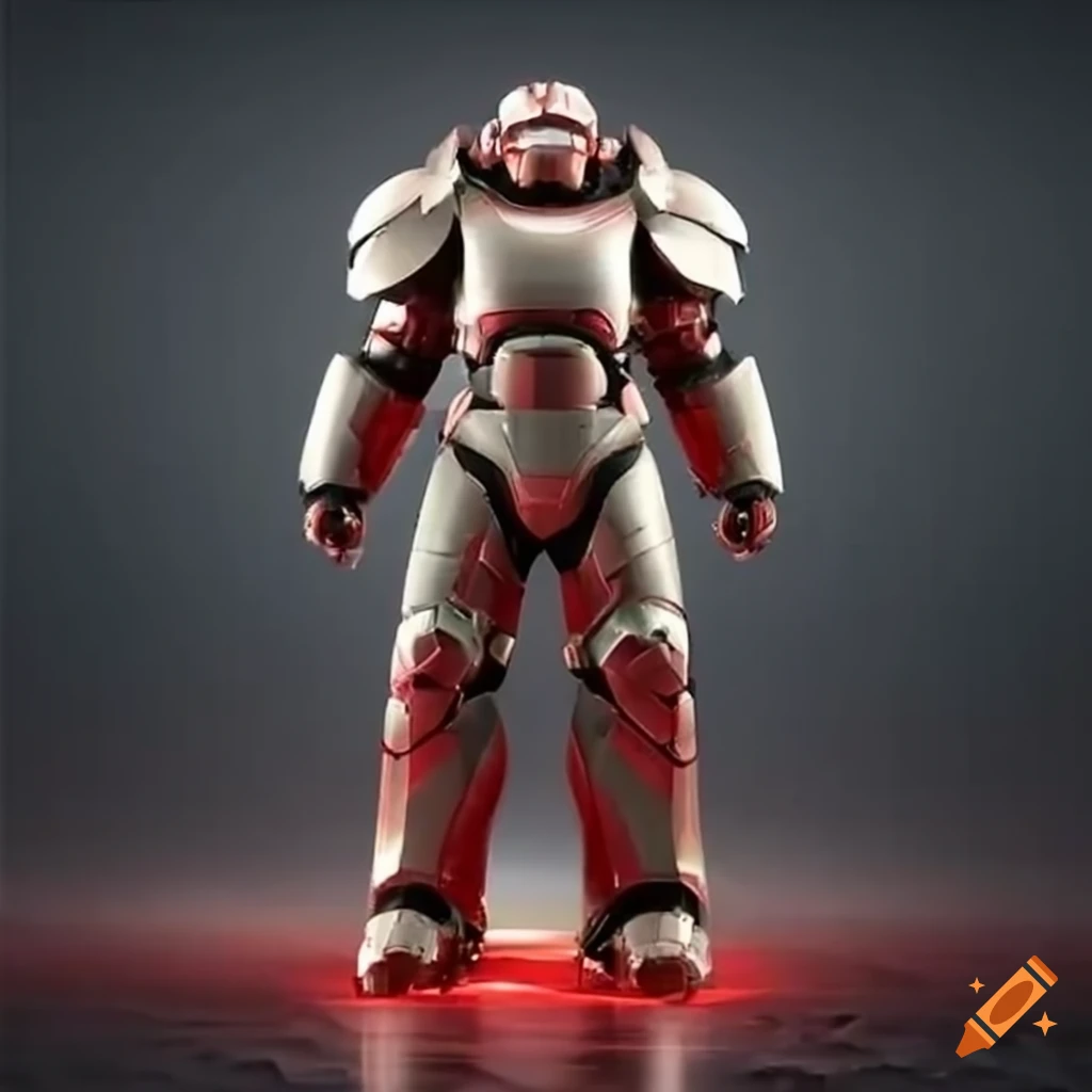 Red crystal power armor with jet pack turbines on Craiyon