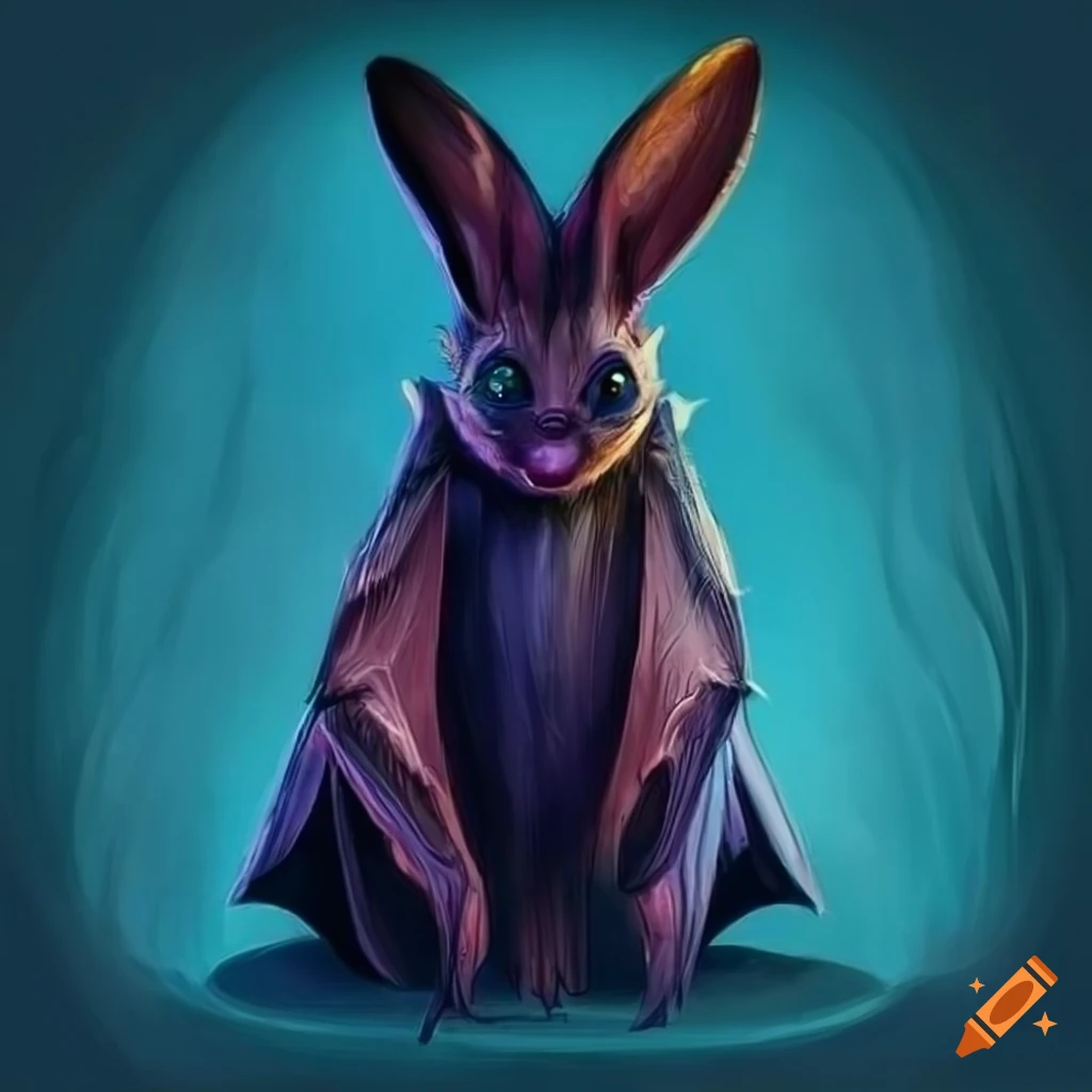 Illustration of a magical blue-furred rabbit-bat hybrid creature ...