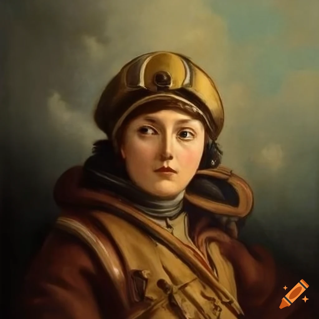 19th century painting of a female airship pilot on Craiyon