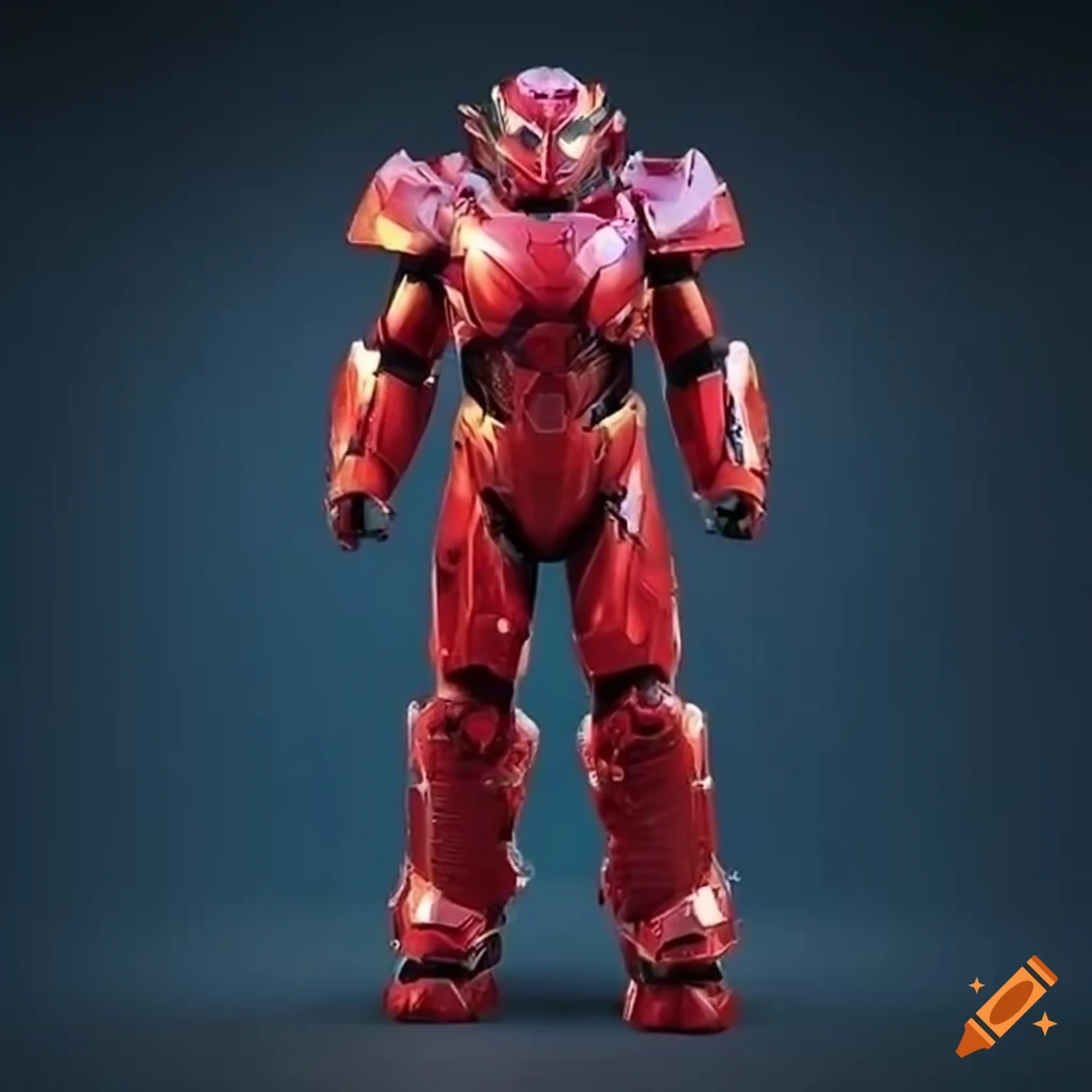 Power armor made of red crystals with jet pack turbines on Craiyon