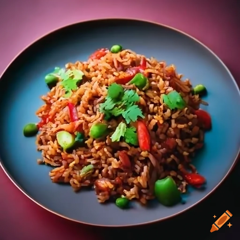 Red spicy fried rice dish on Craiyon