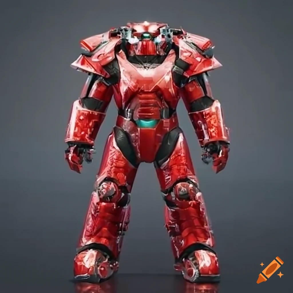 Full body power armor made of red crystals with jet pack turbines on ...